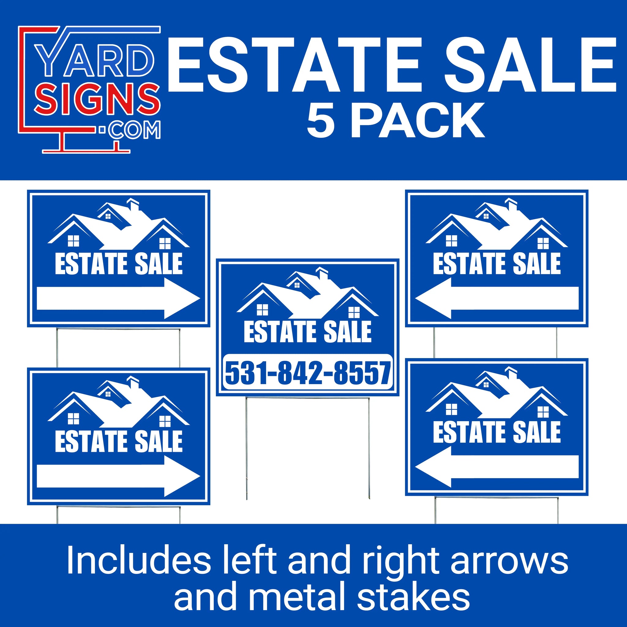 Estate Property Sale Directional Signs - With Arrows and Metal Stakes