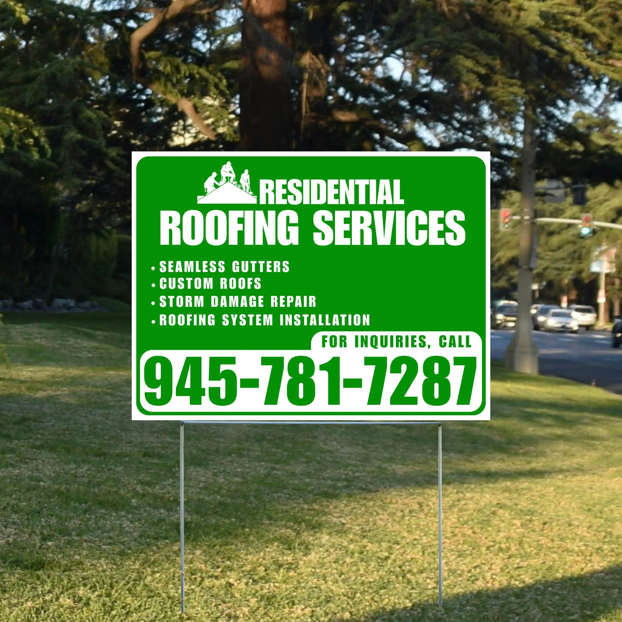 Roofers Signs - Seamless Gutters, Custom Roofs, Storm Damage Repair, R